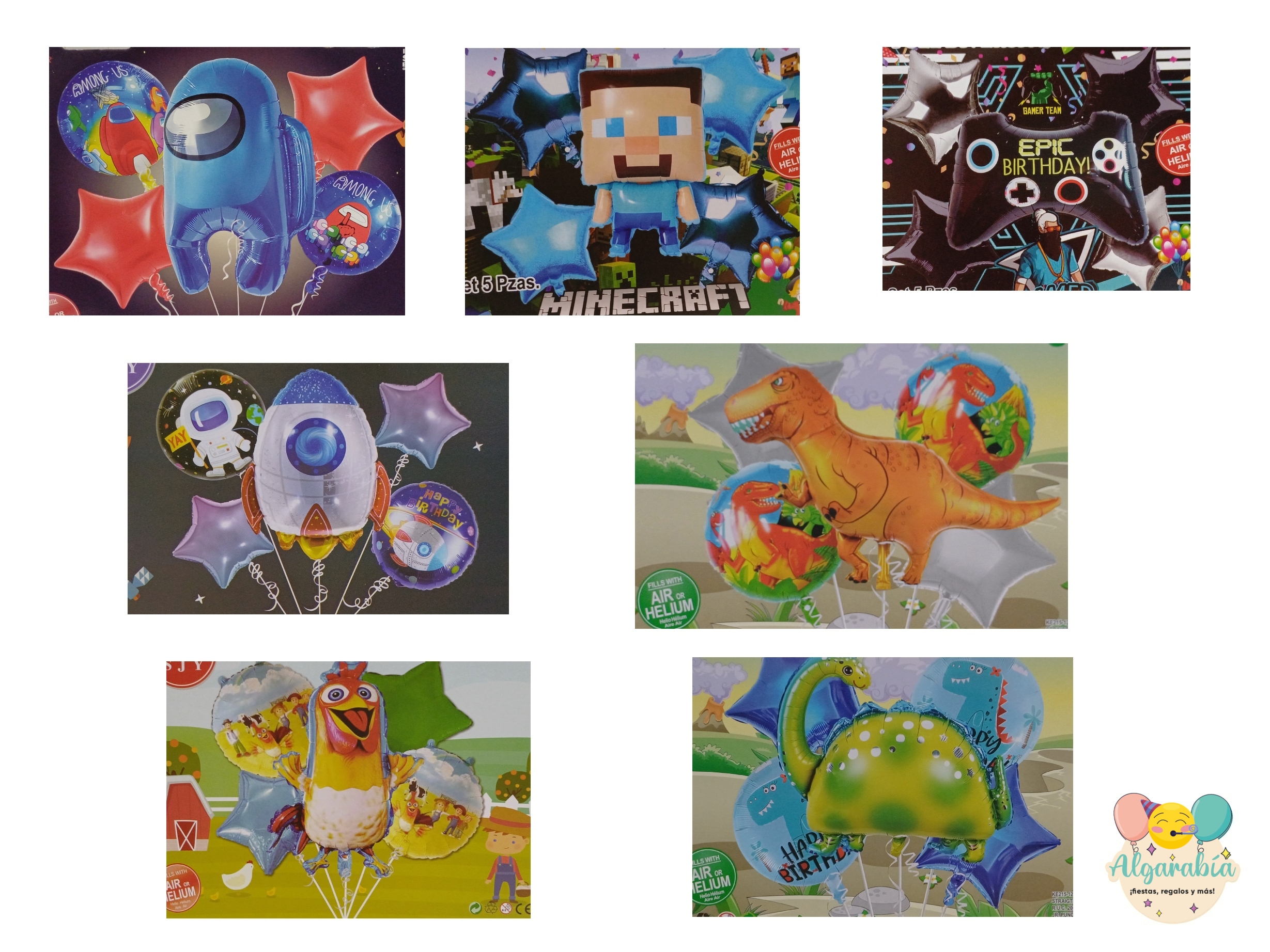 Pack de 5 globos temáticos variados – Algarabia